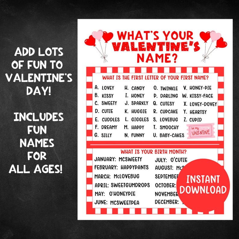 What's Your Valentines Name Game WITH Name Tags & Sign, Valentines Game ...