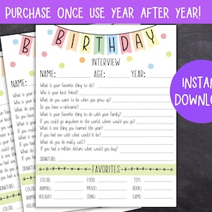 Kids Birthday Interview, Printable Birthday Questionnaire, Kids ...