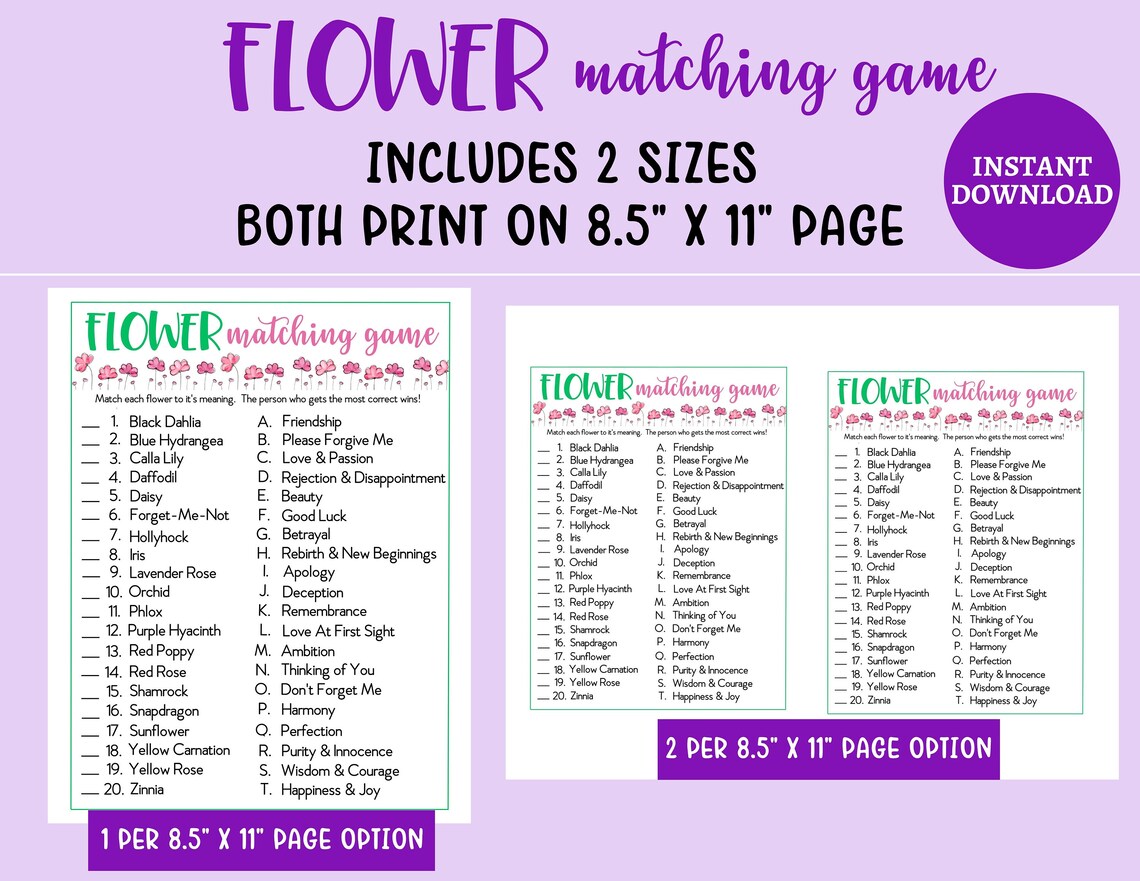 Flower Matching Game, Printable Springtime Game, Spring Trivia Game ...