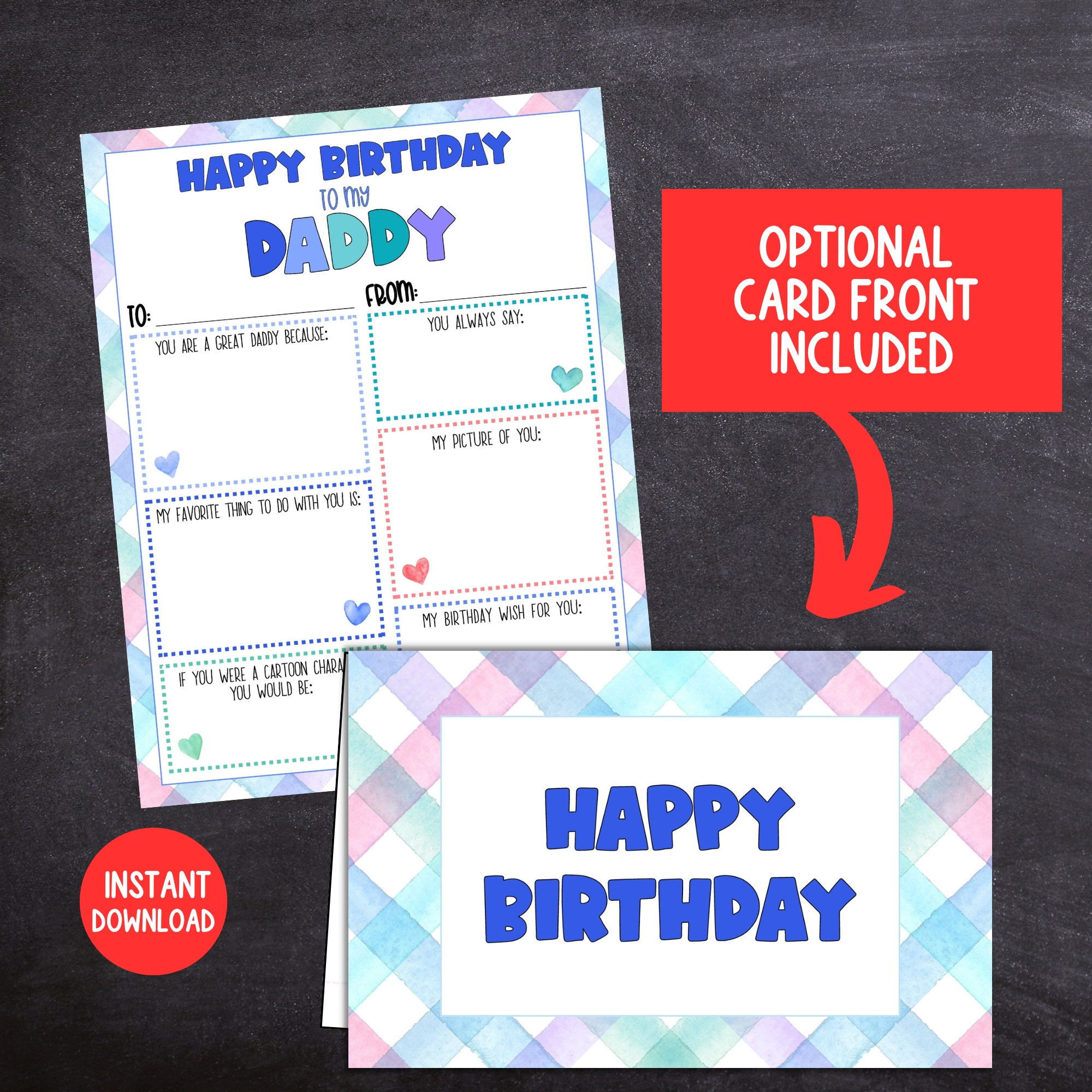 Birthday Card for Daddy, Printable Kids Birthday Card for Daddy, Dad ...