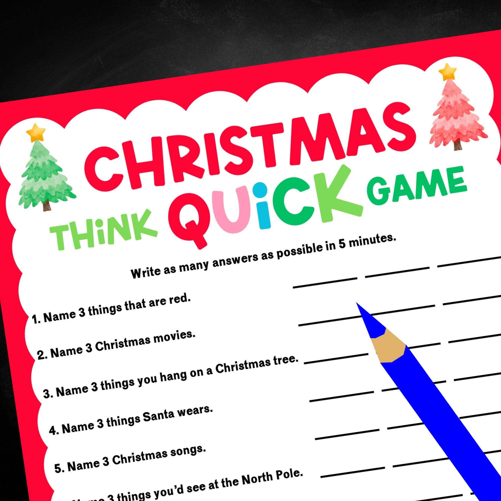 Christmas Think Quick Game, Printable Christmas Game, Christmas ...