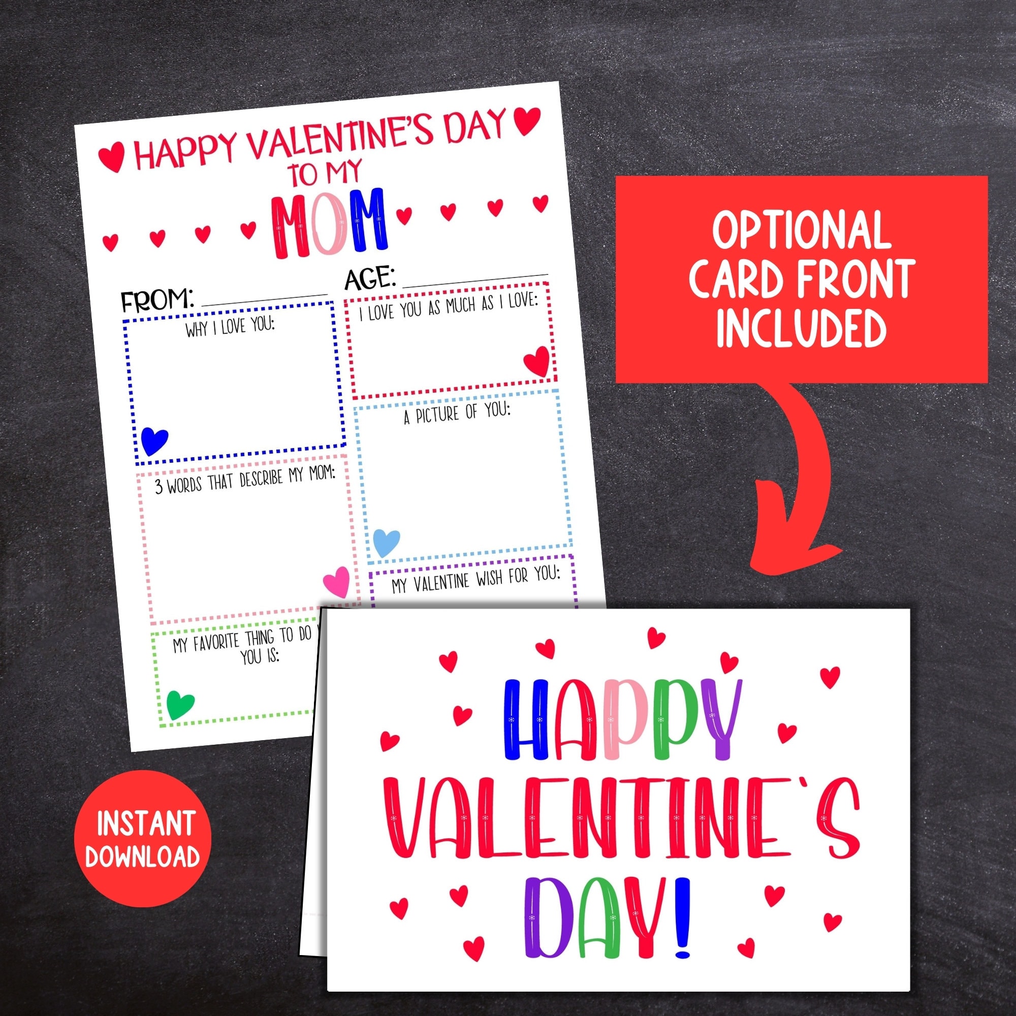 Kids Valentines Card for Mom, Printable Mom Valentines Card, Keepsake ...