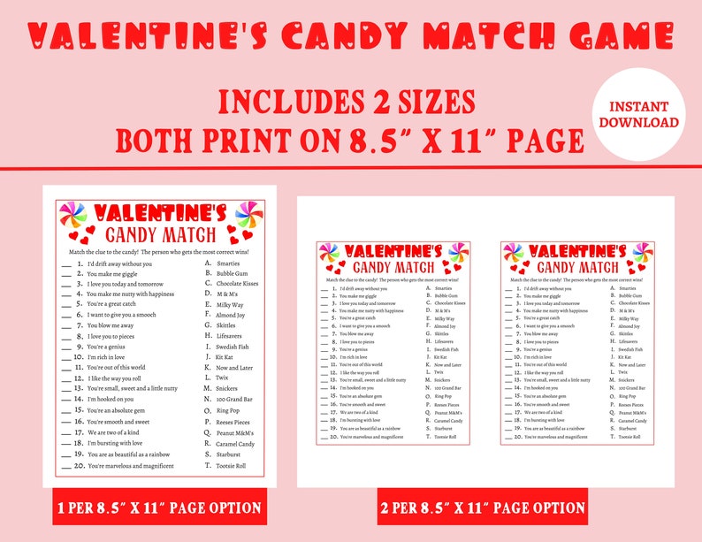 Valentine's Candy Trivia Game, Virtual or Printable Valentine's Day ...