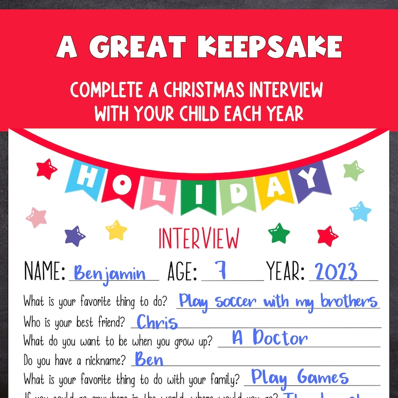 Kids Holiday Interview, Printable Holiday Questionnaire, Annual Holiday ...