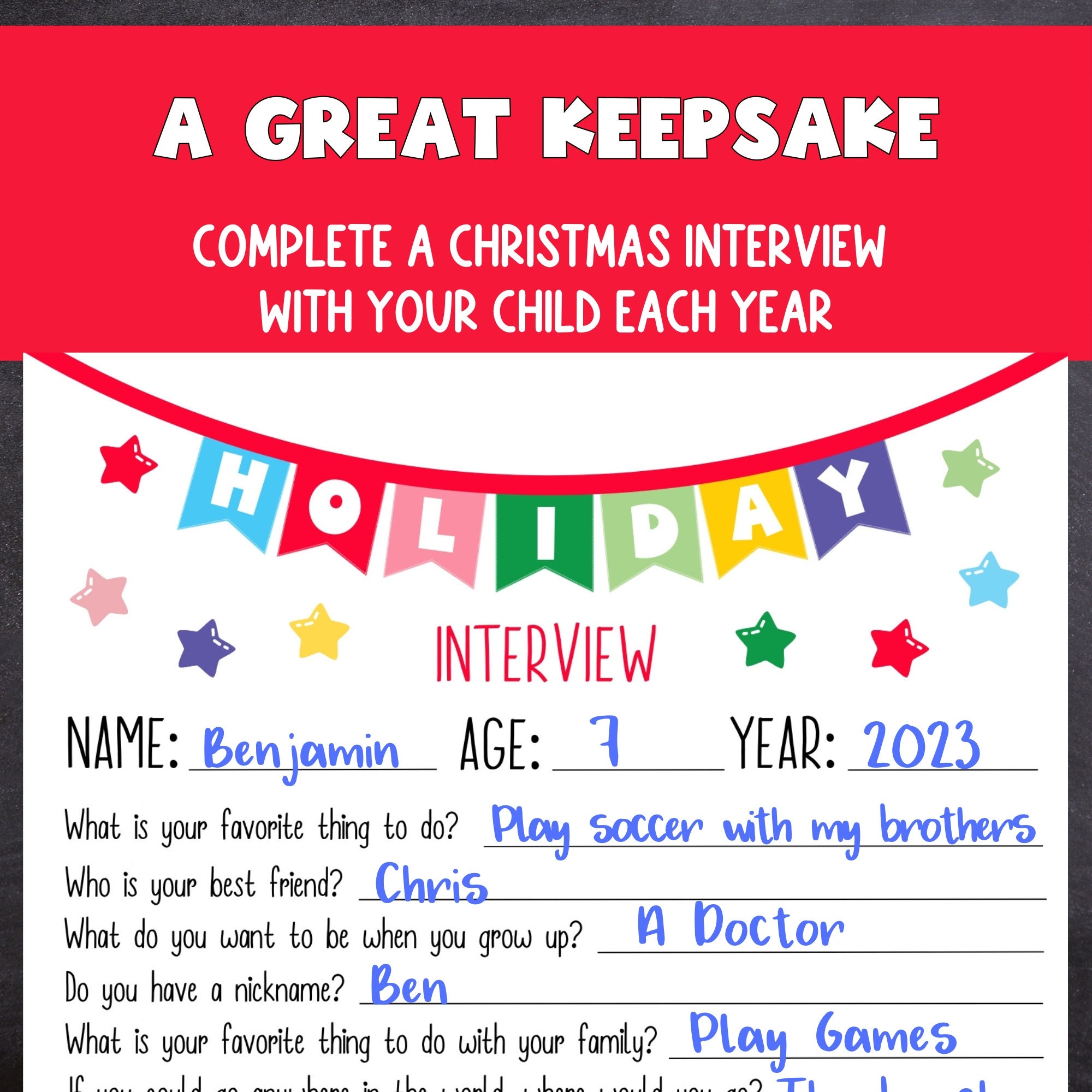 Kids Holiday Interview, Printable Holiday Questionnaire, Annual Holiday ...