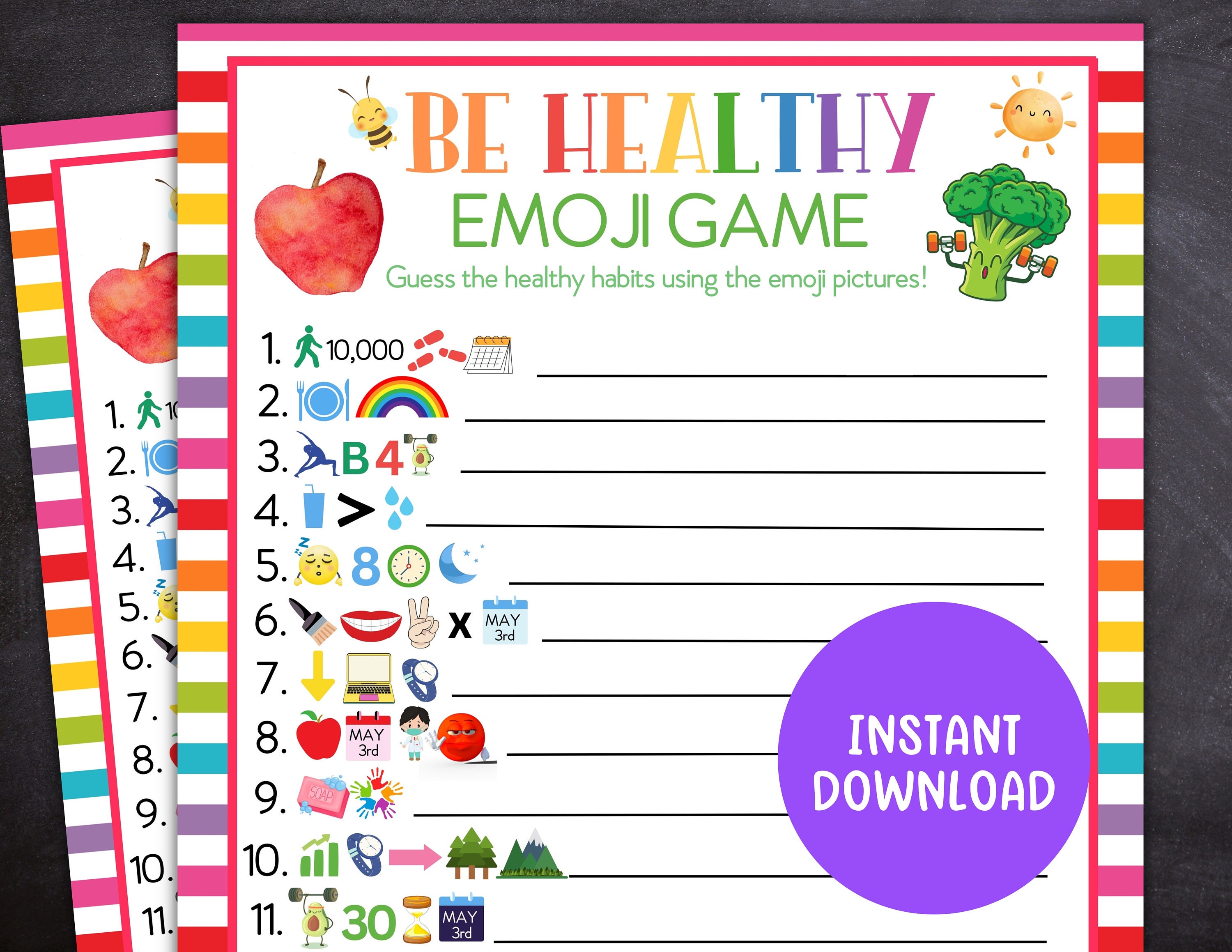 Be Healthy Emoji Game, Fun Way to Learn Healthy Habits, Printable Emoji ...