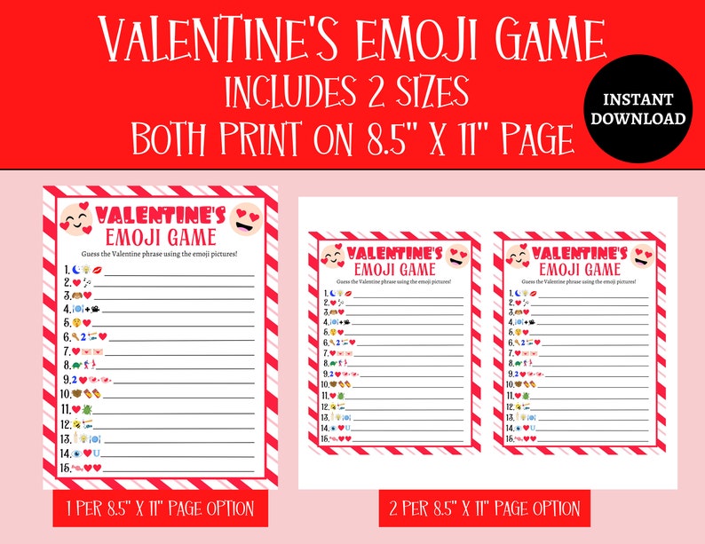 Valentine's Emoji Game, Emoji Game, Valentine's Printable Game, Great ...