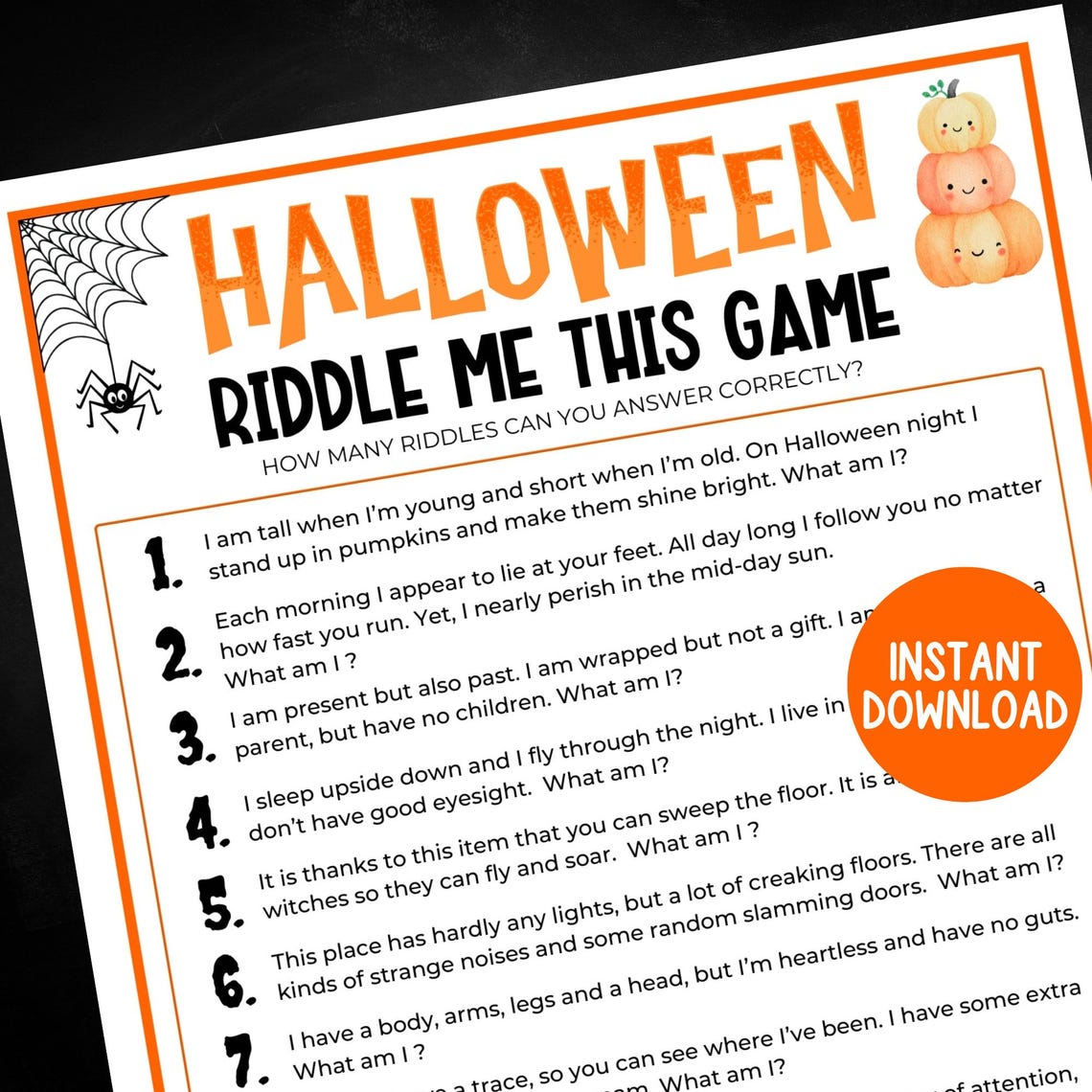Halloween Riddle Me This, Halloween Trivia Game, Halloween Party Game ...