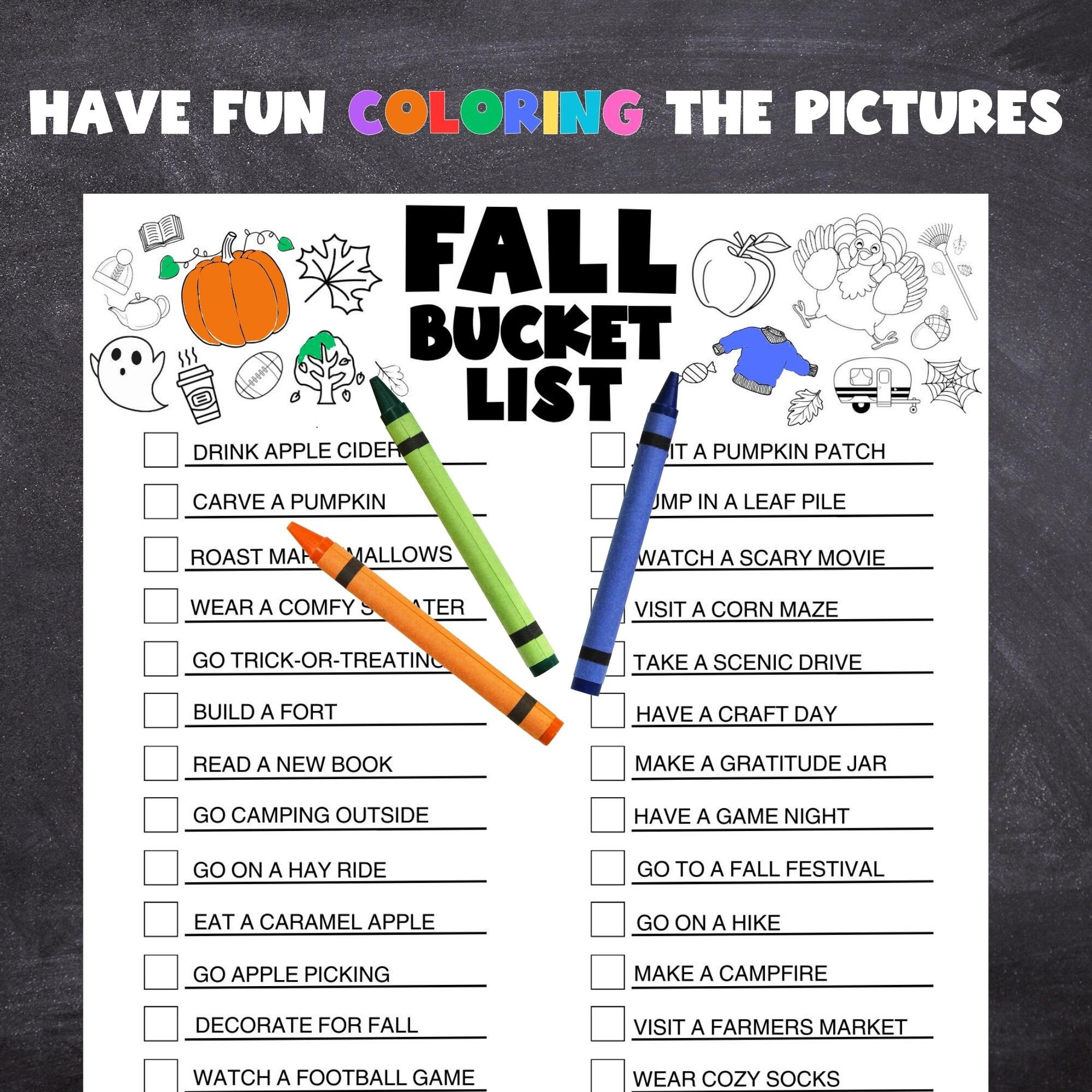 Printable Fall Bucket List Fall Coloring Activities - Etsy