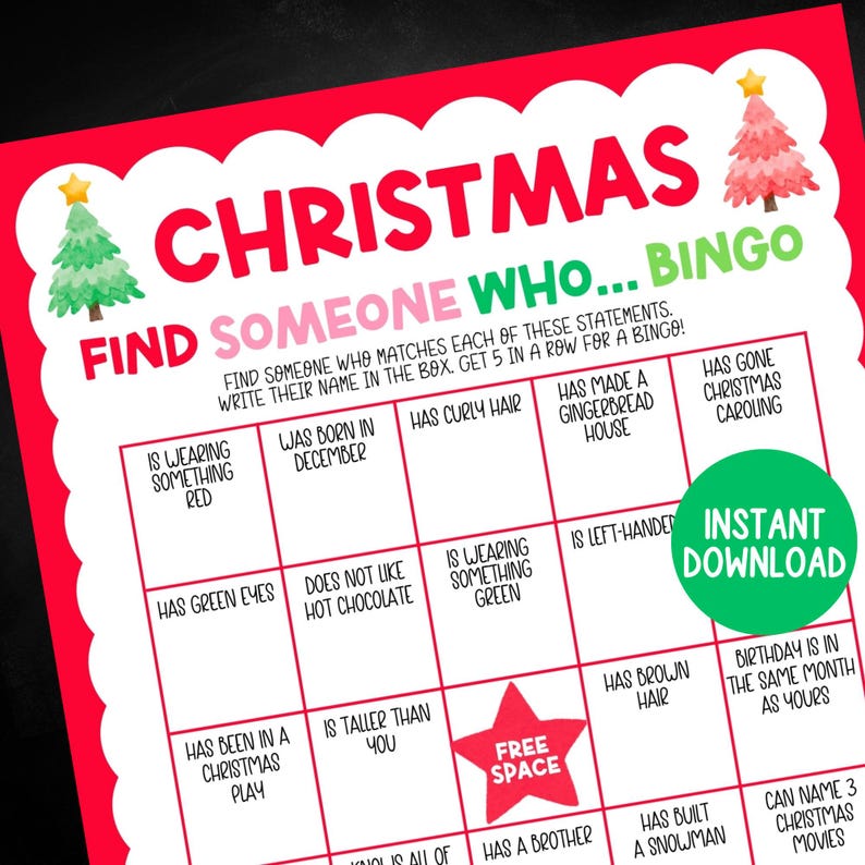 Christmas Party Game, Printable Human Bingo Game, Christmas Find ...