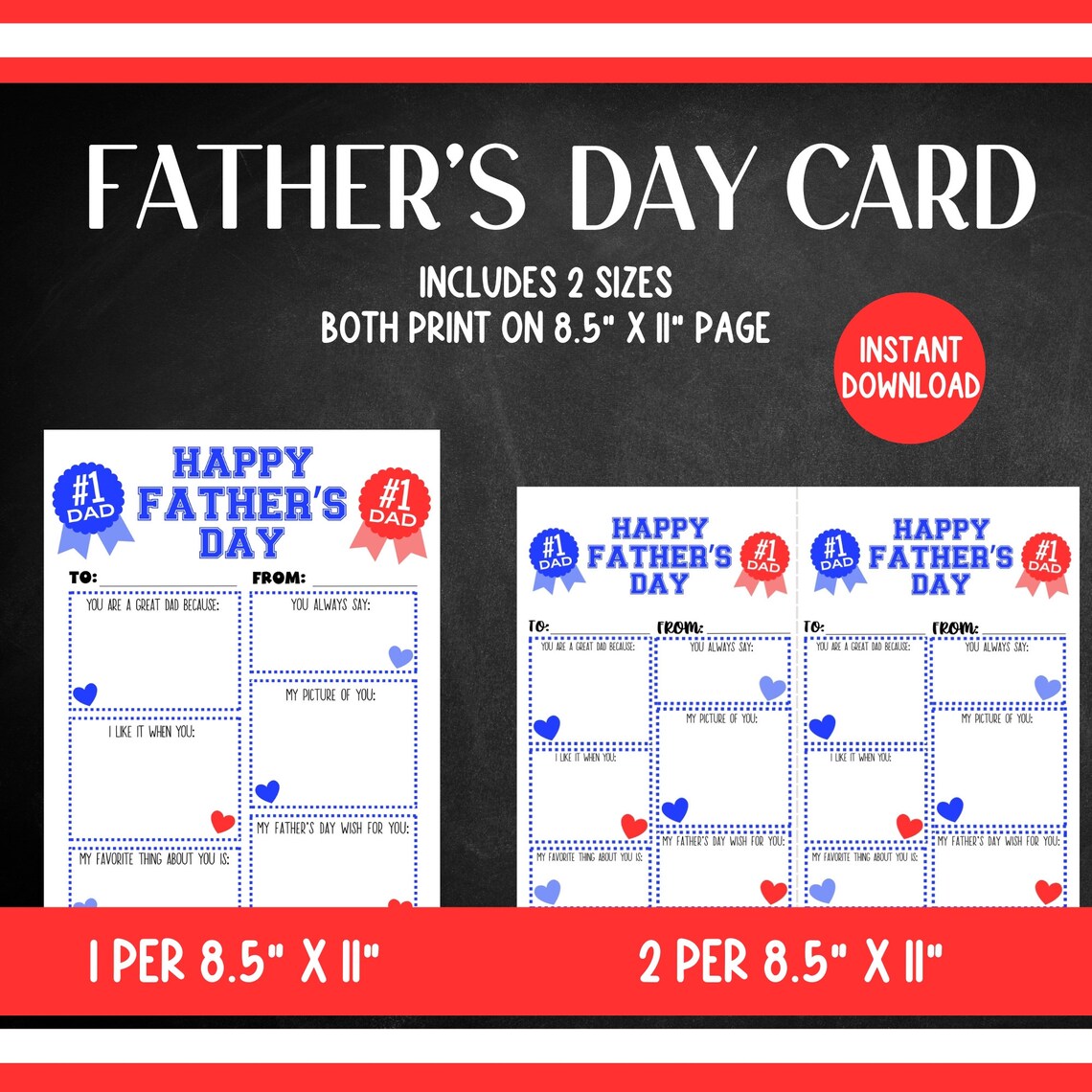 Fathers Day Card From Kids, Printable Kids Father's Day, Fill in the ...