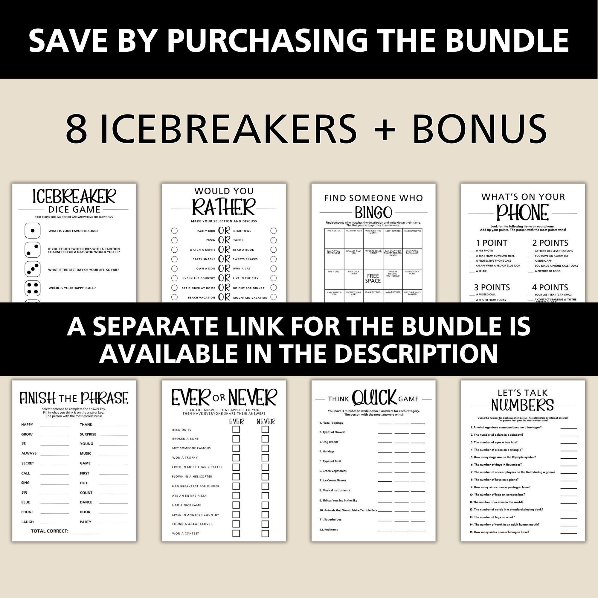 Icebreaker Game, Printable Think Quick Game, Printable Party Game, Game ...