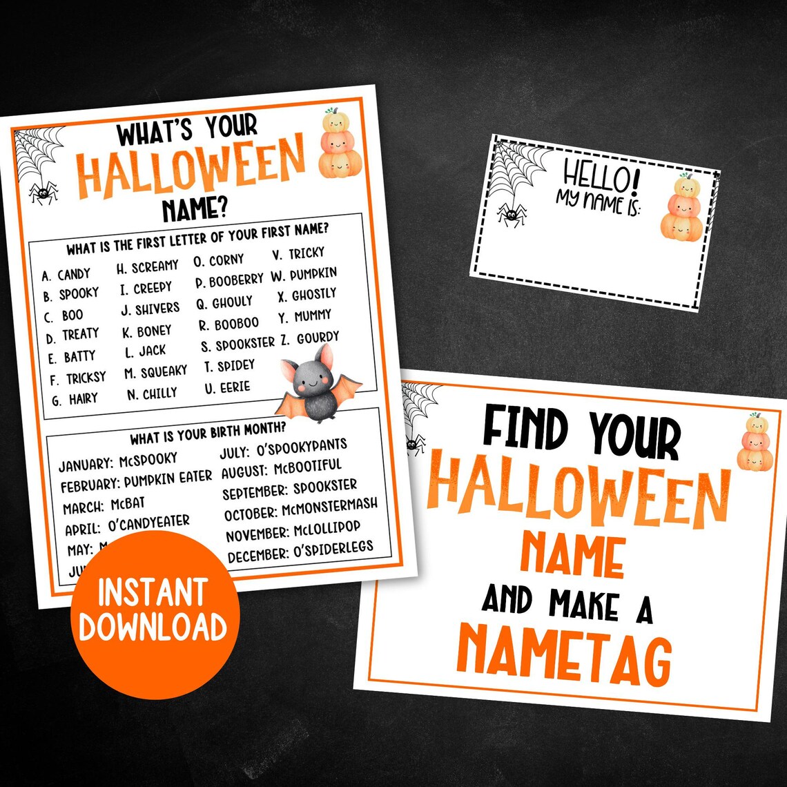 Halloween Name Game WITH Name Tags & Sign, Halloween Party Game ...
