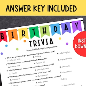 Birthday Trivia Game, Printable Birthday Game, Easy Birthday Game for ...