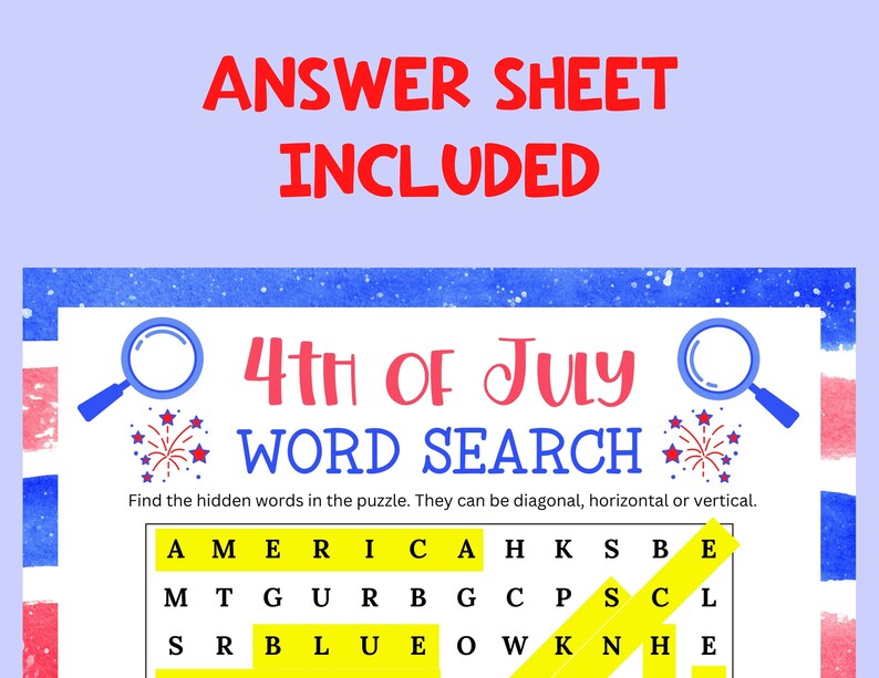 4th of July Game, Printable July 4th Word Search, Independence Day Game ...