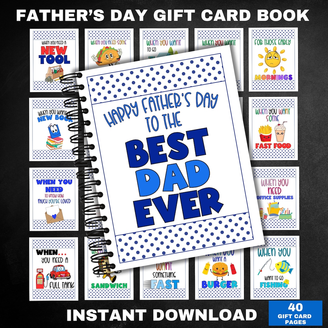 Printable Fathers Day Gift Card Book, Kids Gift for Dad, Fathers Day ...