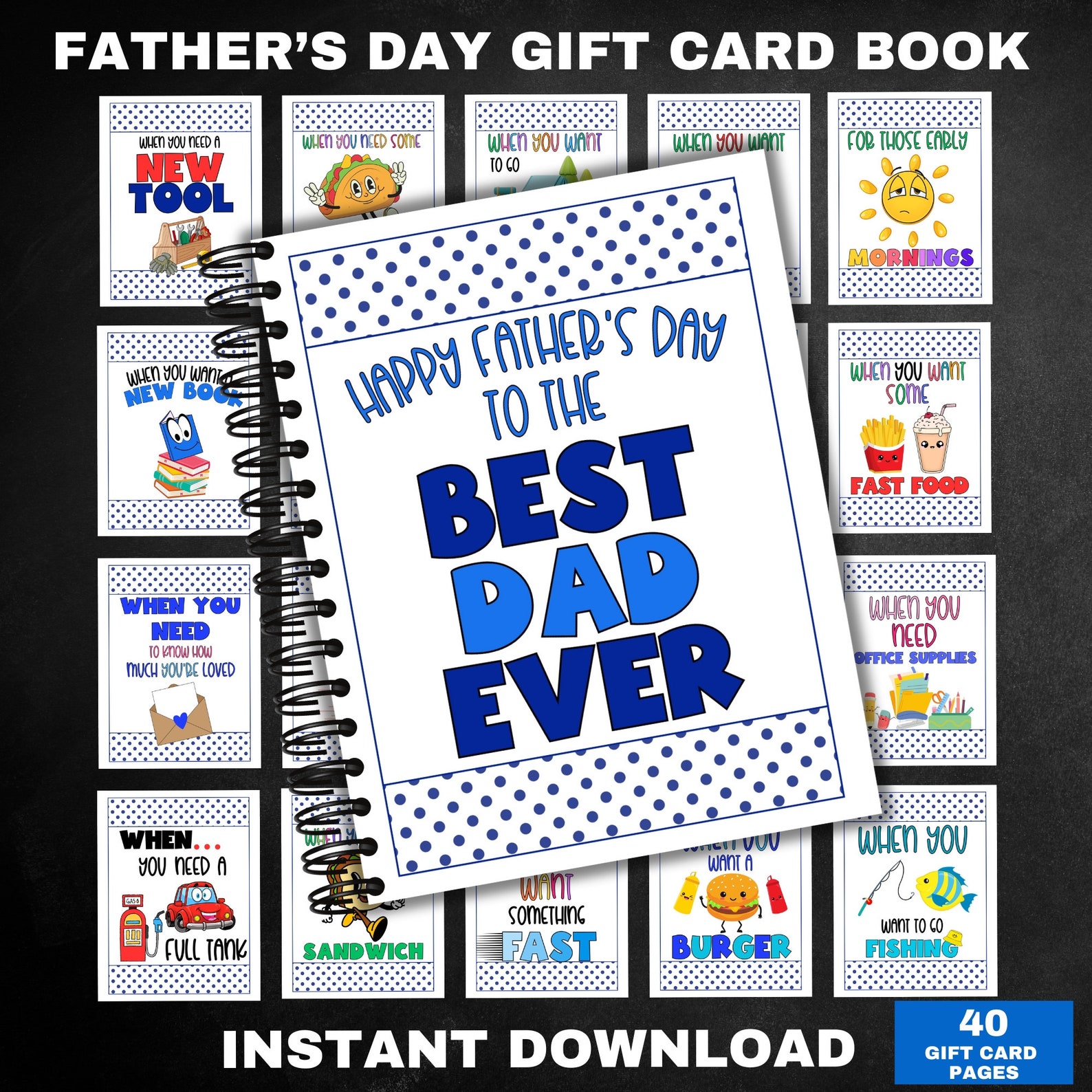 Printable Fathers Day Gift Card Book, Kids Gift for Dad, Fathers Day ...