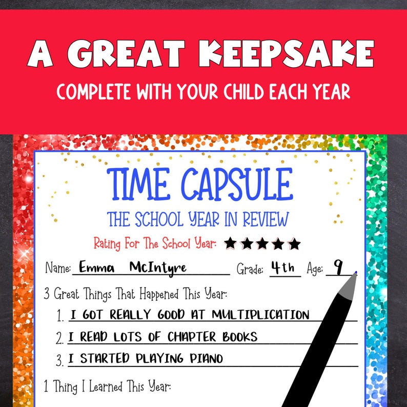 School Year Time Capsule, Printable School Year in Review, Annual ...
