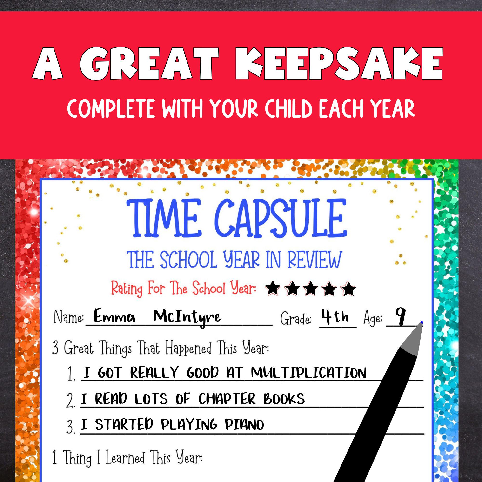 School Year Time Capsule, Printable School Year in Review, Annual ...