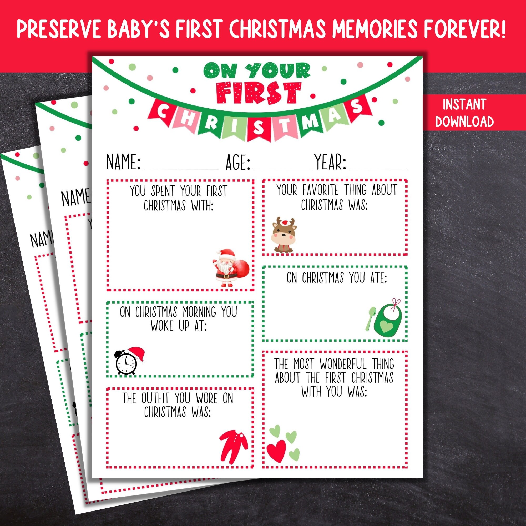 Baby's First Christmas Form, Printable Christmas Keepsake for Baby, Christmas Memory Box ...