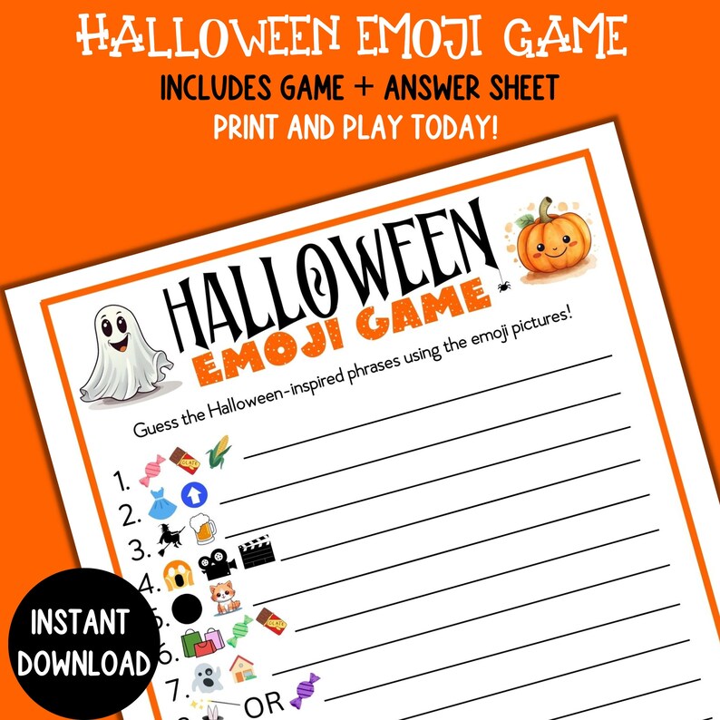 Halloween Emoji Game, Printable Halloween Activity, Fall Party Game ...