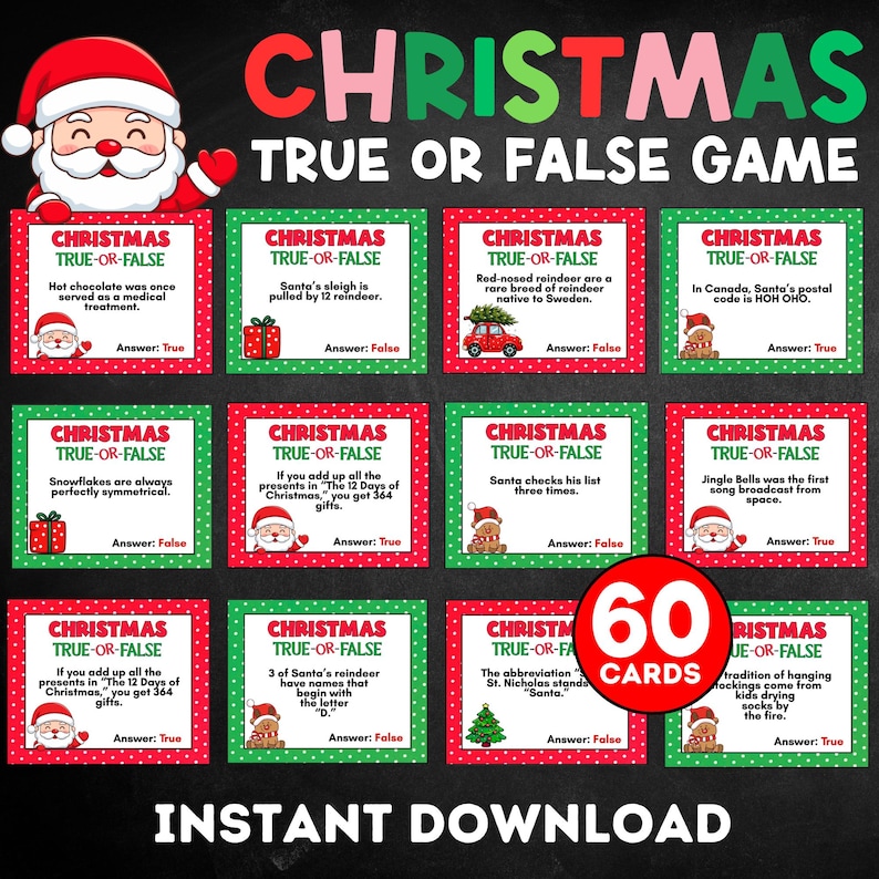 Christmas True or False Game, Printable Christmas Game, Family ...
