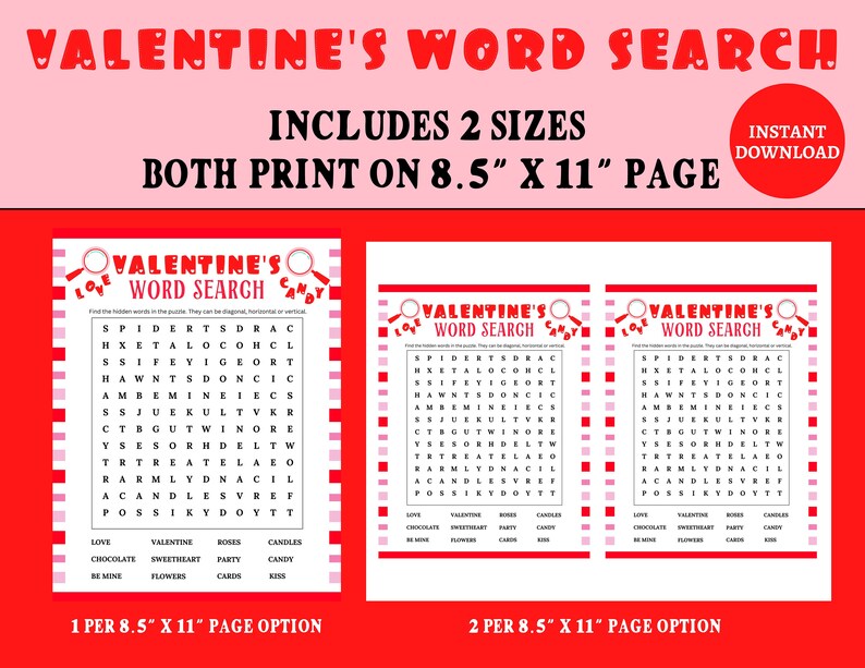 Valentine's Word Search Game, Fun Valentine's Printable Game, Valentine ...