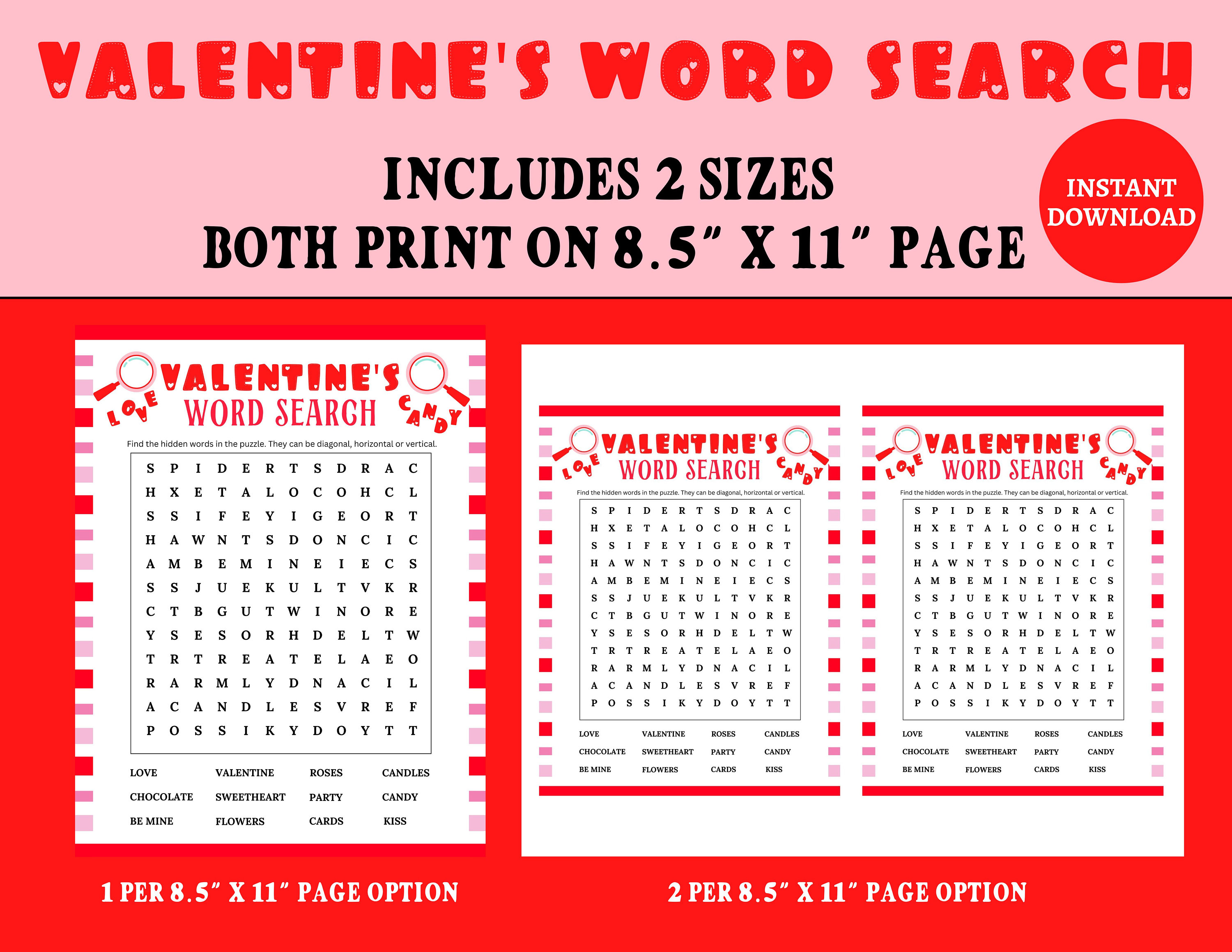 Valentine's Word Search Game, Fun Valentine's Printable Game, Valentine ...