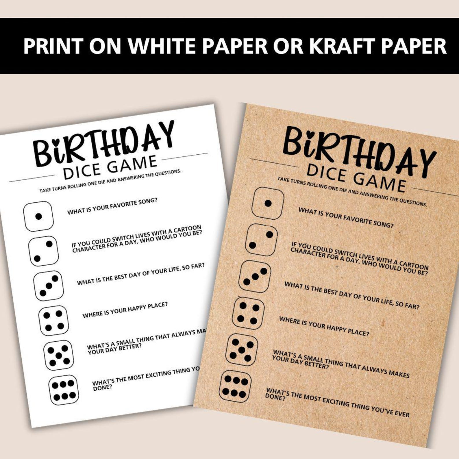 Birthday Dice Game, Printable Birthday Party Game, Birthday Trivia ...