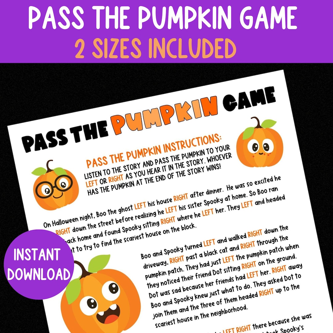 Pass the Pumpkin Halloween Game, Printable Halloween Left Right Game ...