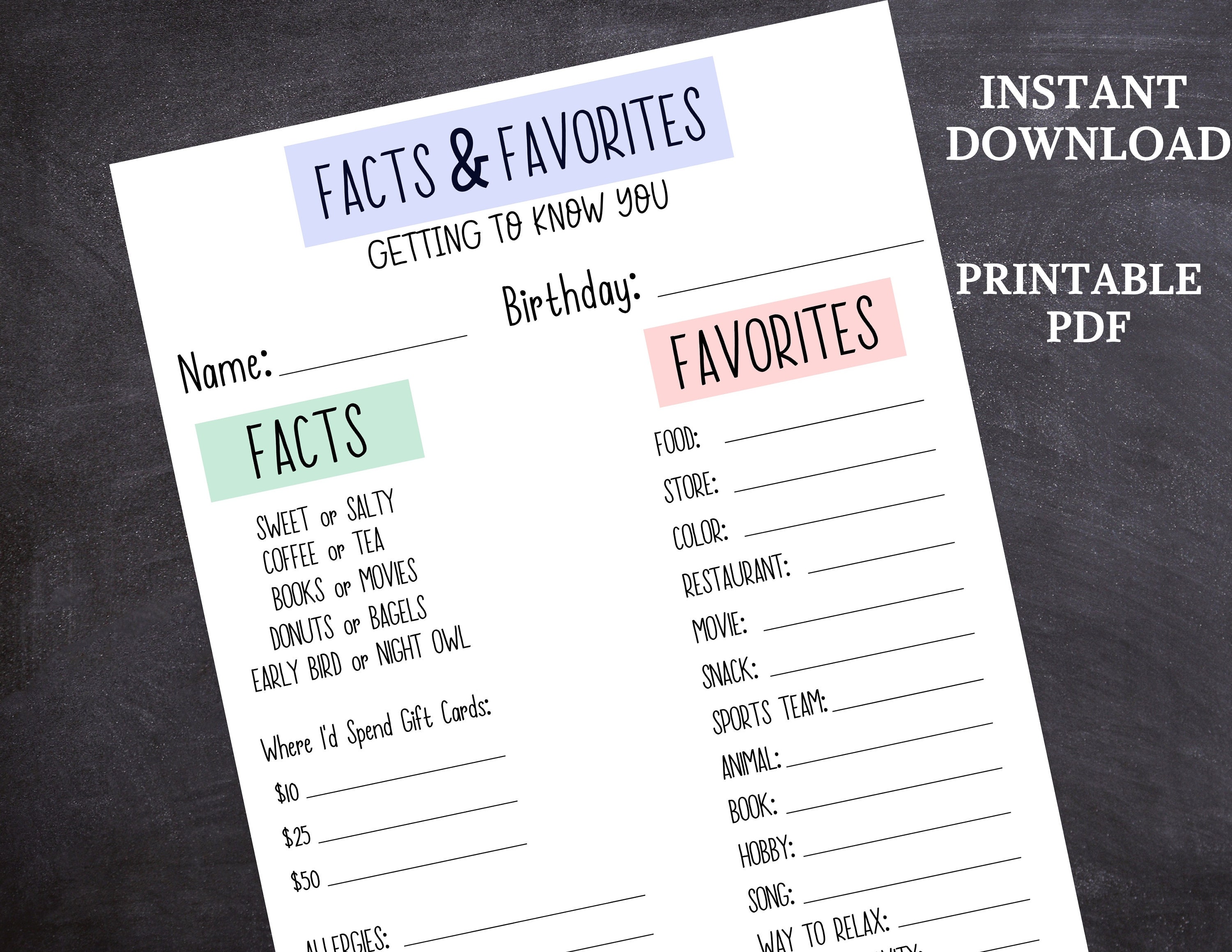 Printable Get to Know You Questionnaire, All About Me Form for ...