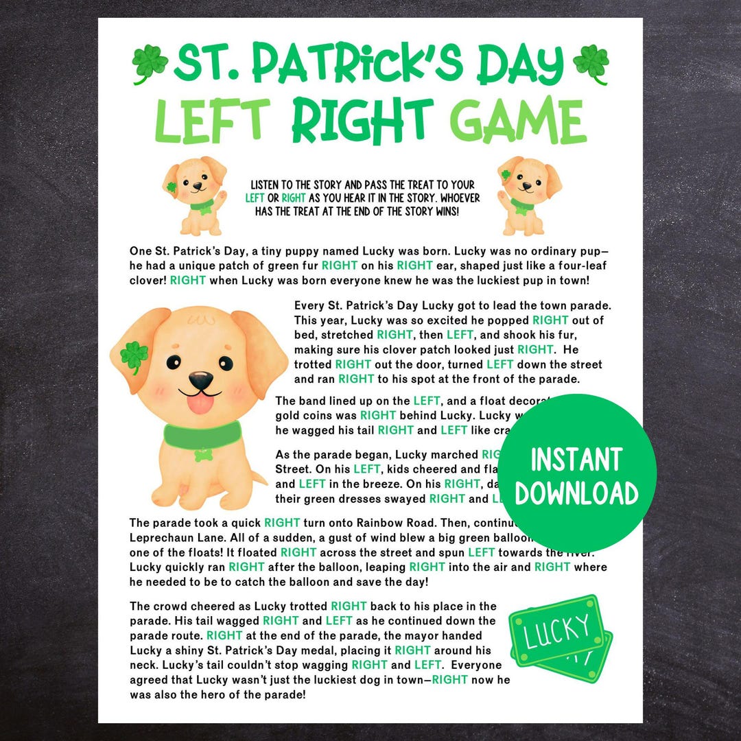 St. Patrick's Day Left Right Game, Printable Group St. Patrick's Day ...
