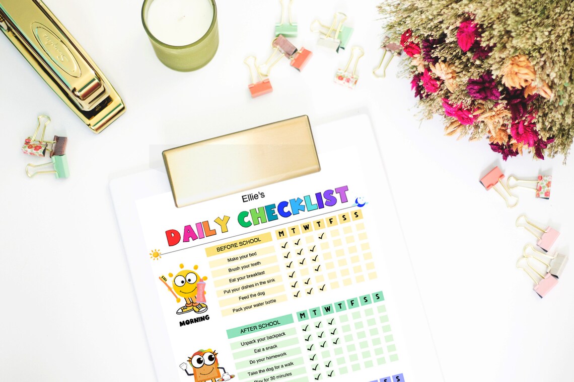 Kids Daily Checklist, Printable and Editable Chore Chart, Personalized ...