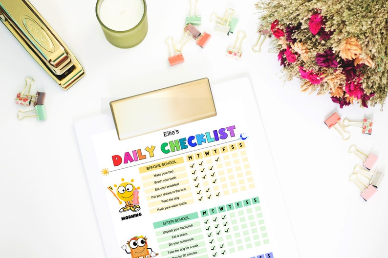 Kids Daily Checklist, Printable and Editable Chore Chart, Personalized ...