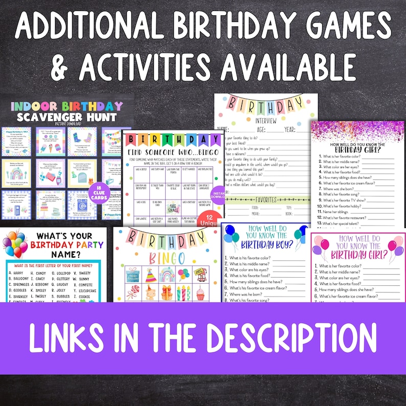 Birthday Party Games, Printable Birthday Game Bundle, Birthday Games ...