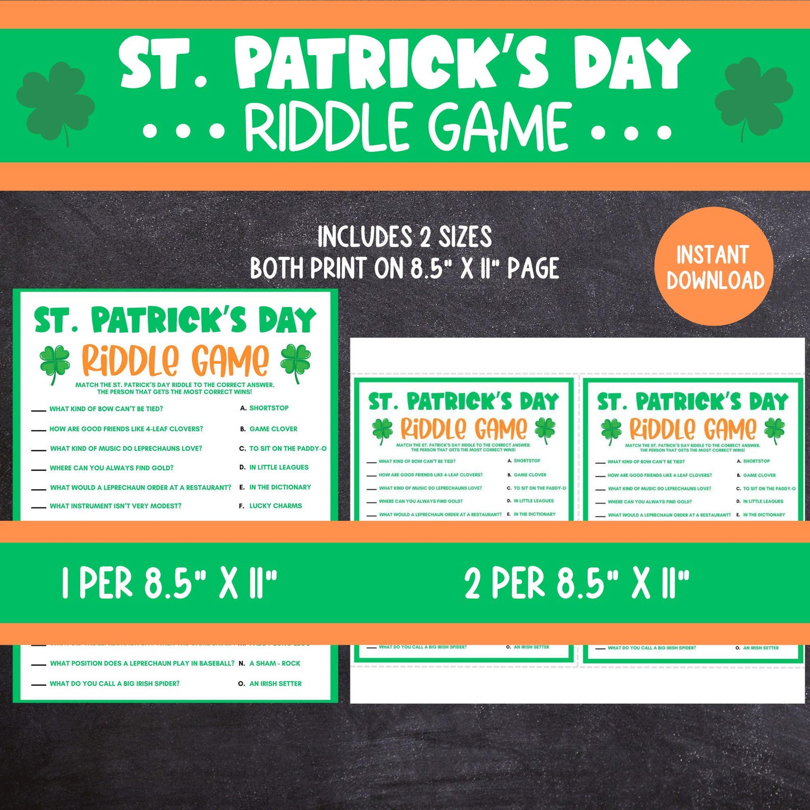 St. Patrick's Day Riddle Game, Printable St. Patrick's Day Party Game ...