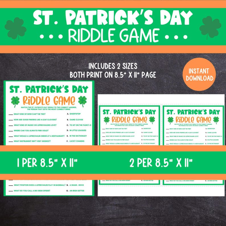 St. Patrick's Day Riddle Game, Printable St. Patrick's Day Party Game ...