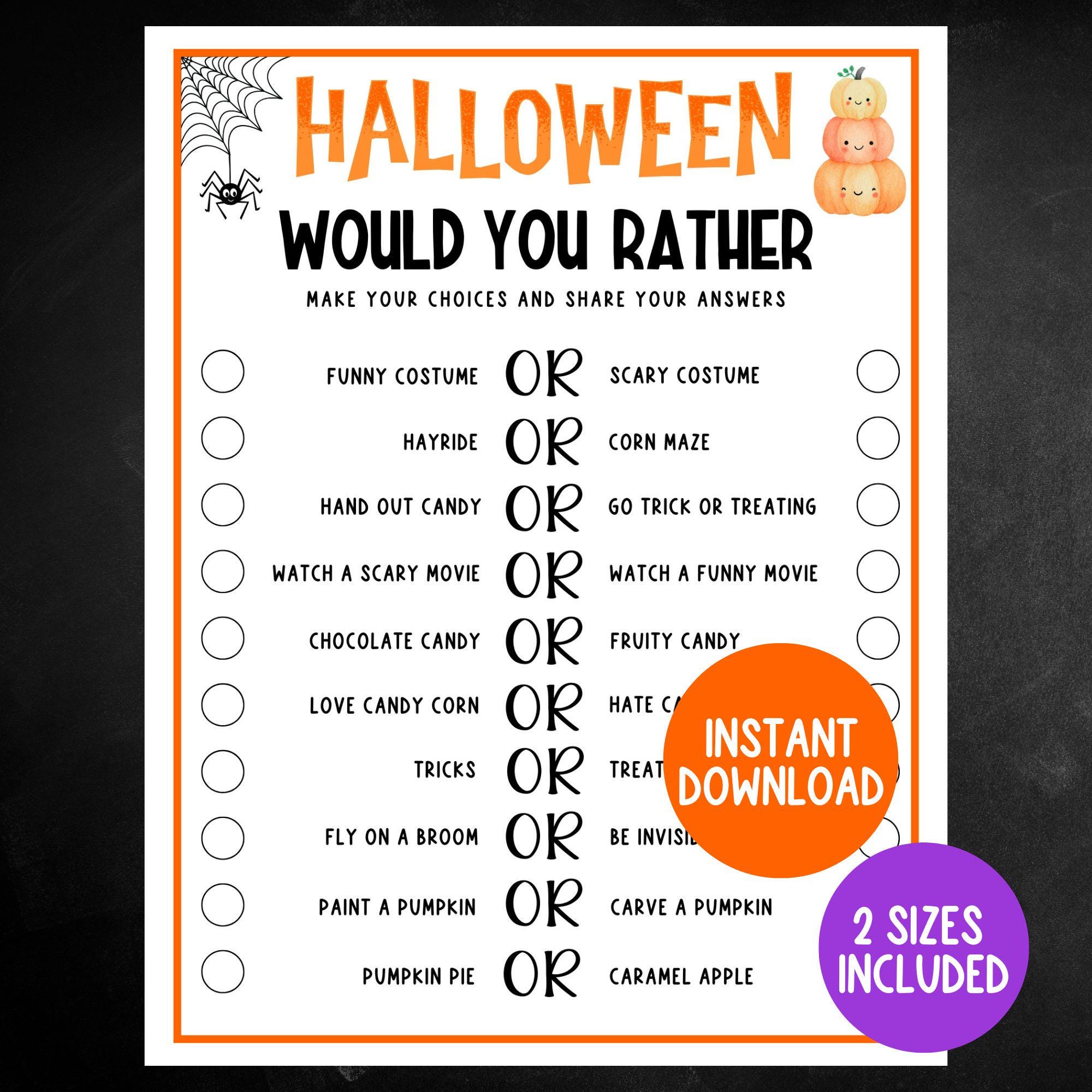 Halloween Game, Printable Halloween Party Game, Would You Rather Game ...