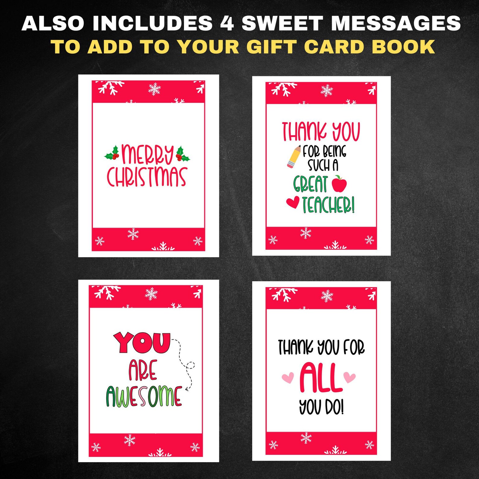 Christmas Gift for Teachers, Printable Christmas Gift Card Book for ...