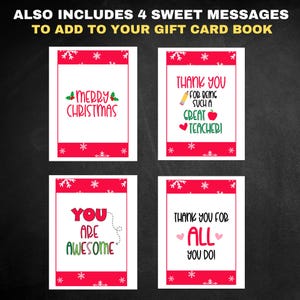 Christmas Gift for Teachers, Printable Christmas Gift Card Book for ...