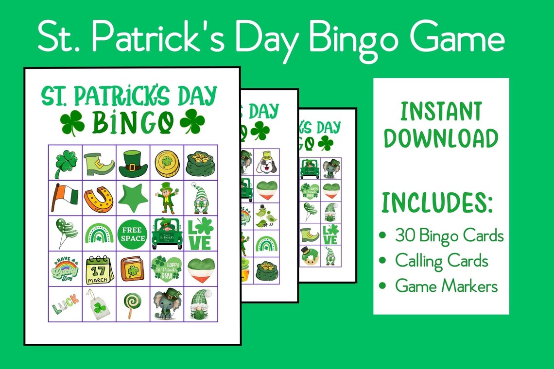 St. Patrick's Day Bingo Game, Printable St. Patrick's Day Bingo, St ...