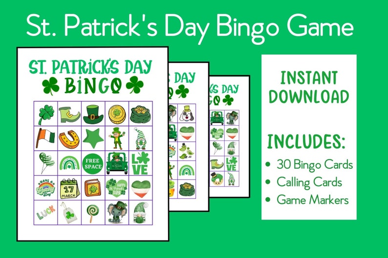 St. Patrick's Day Bingo Game, Printable St. Patrick's Day Bingo, St ...
