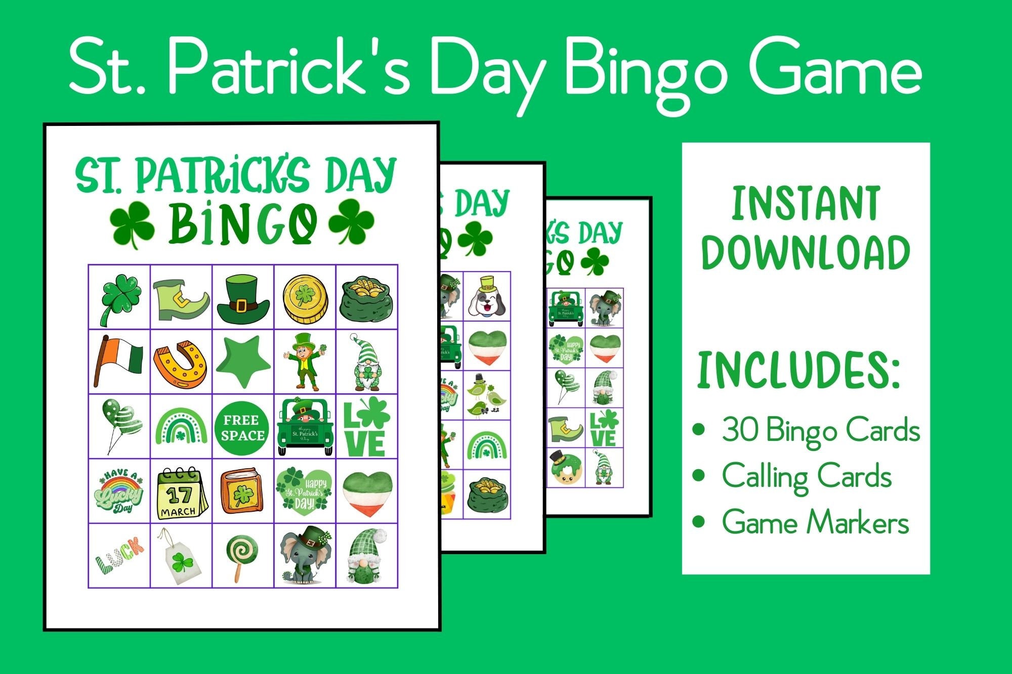 St. Patrick's Day Bingo Game, Printable St. Patrick's Day Bingo, St ...