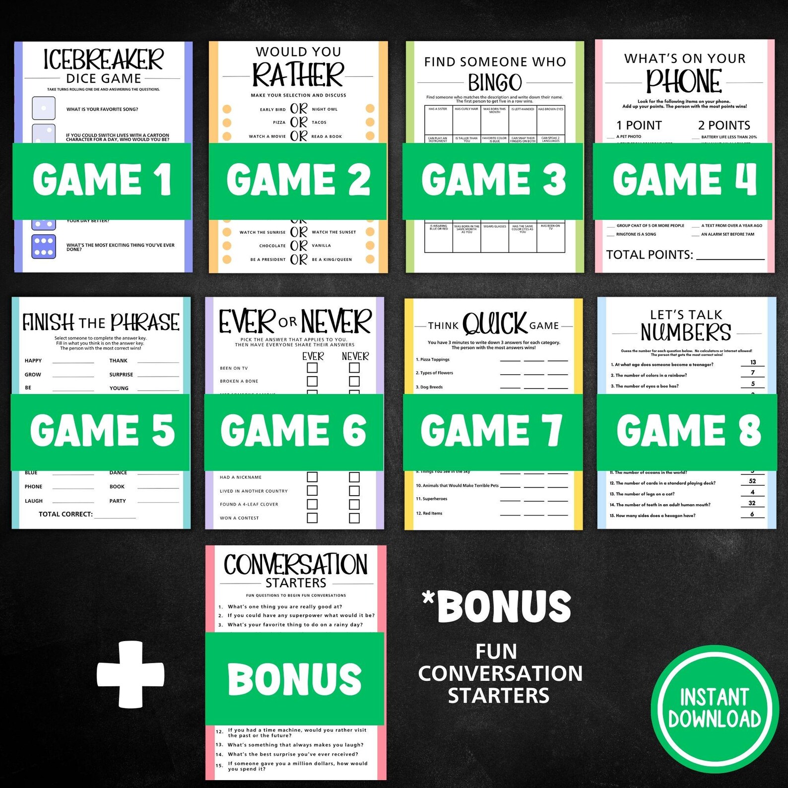 Icebreaker Games Bundle, Printable Conversation Starters, Pastel Party ...