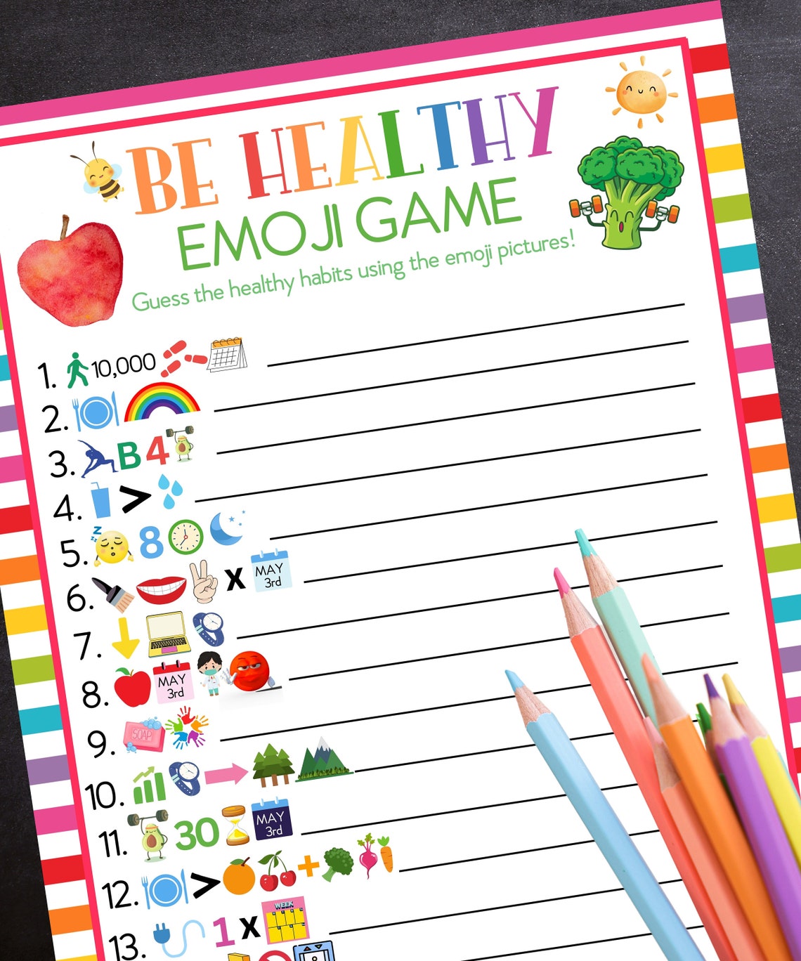 Be Healthy Emoji Game, Fun Way to Learn Healthy Habits, Printable Emoji ...