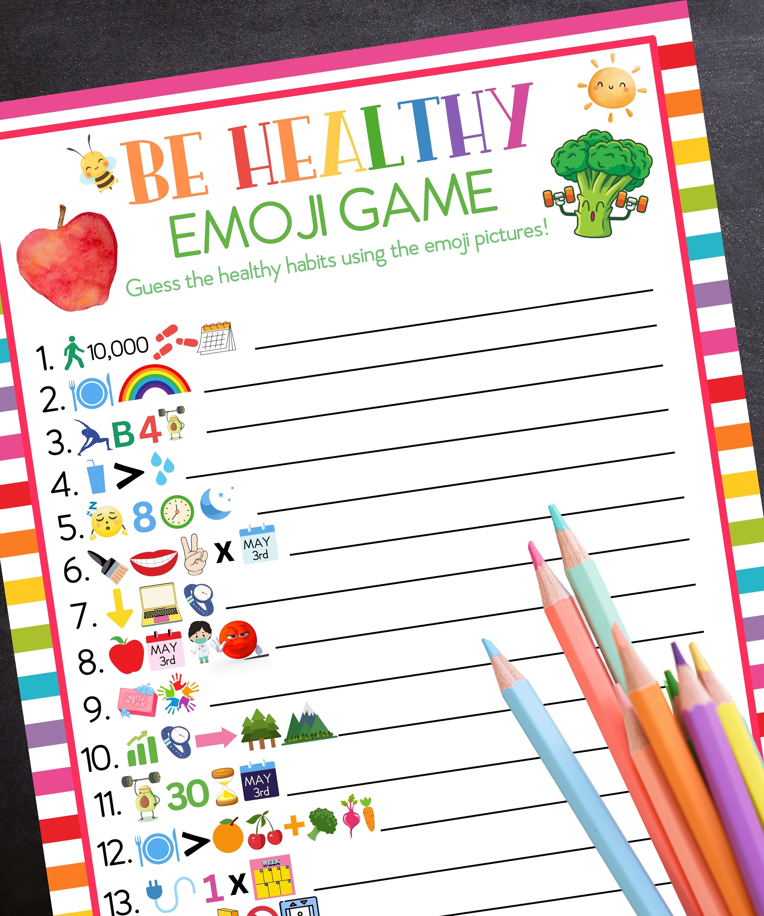 Be Healthy Emoji Game, Fun Way to Learn Healthy Habits, Printable Emoji ...
