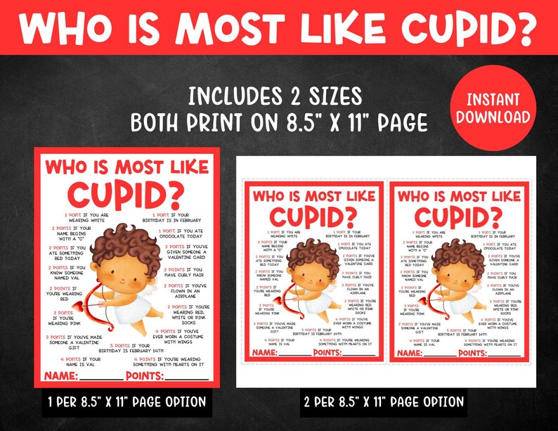 Who is Most Like Cupid Game, Printable Valentines Game, Valentines Day ...