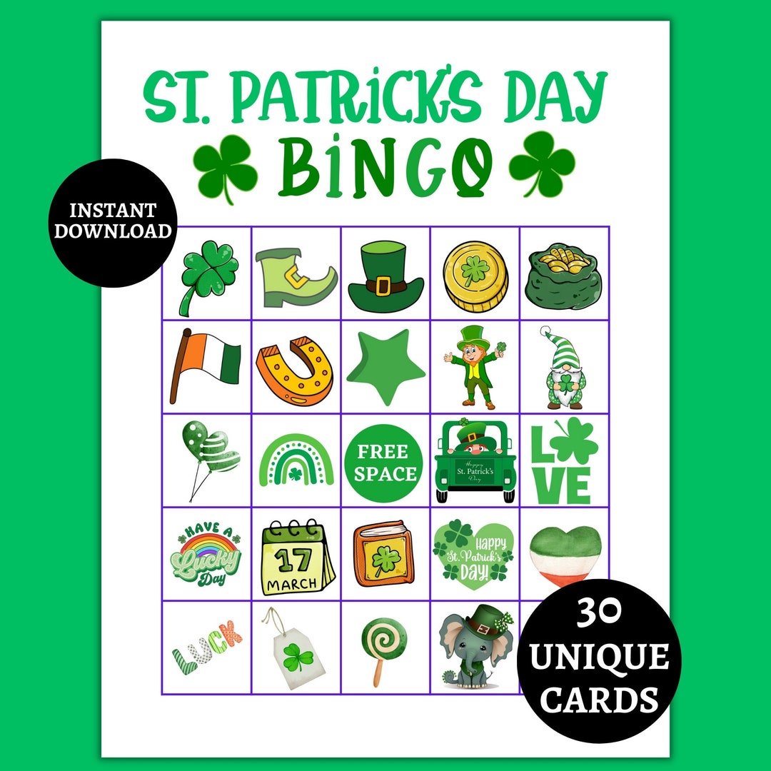 St. Patrick's Day Bingo Game, Printable St. Patrick's Day Bingo, St ...