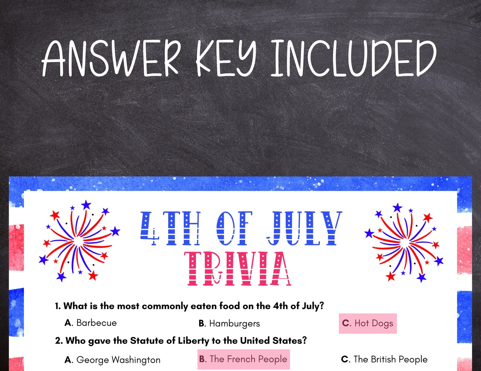 4th of July Trivia, 4th of July Game, Printable Independence Day Game ...