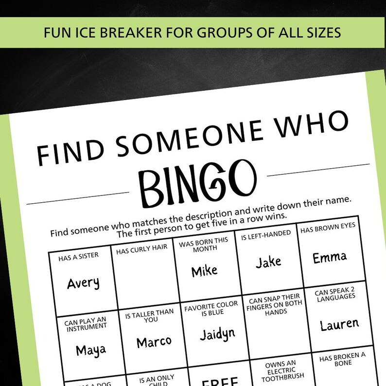 Icebreaker Game, Printable Icebreaker Bingo Find Someone Who, Human ...